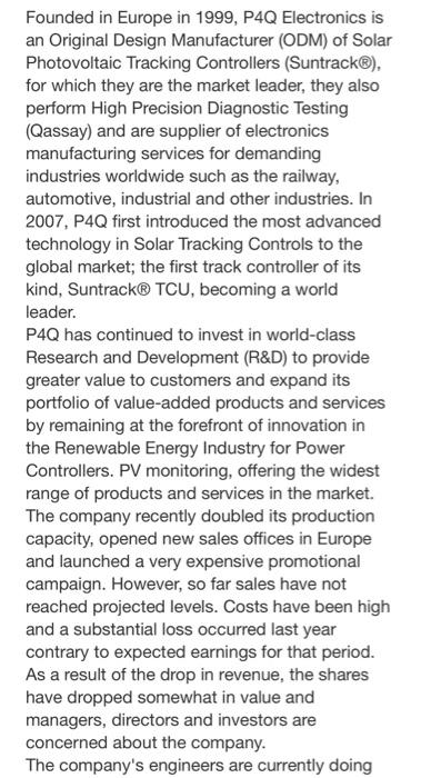 Founded in Europe in 1999, P4Q Electronics is an | Chegg.com