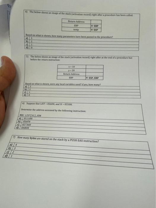 Solved 4) The below shows an image of the stack (activation | Chegg.com