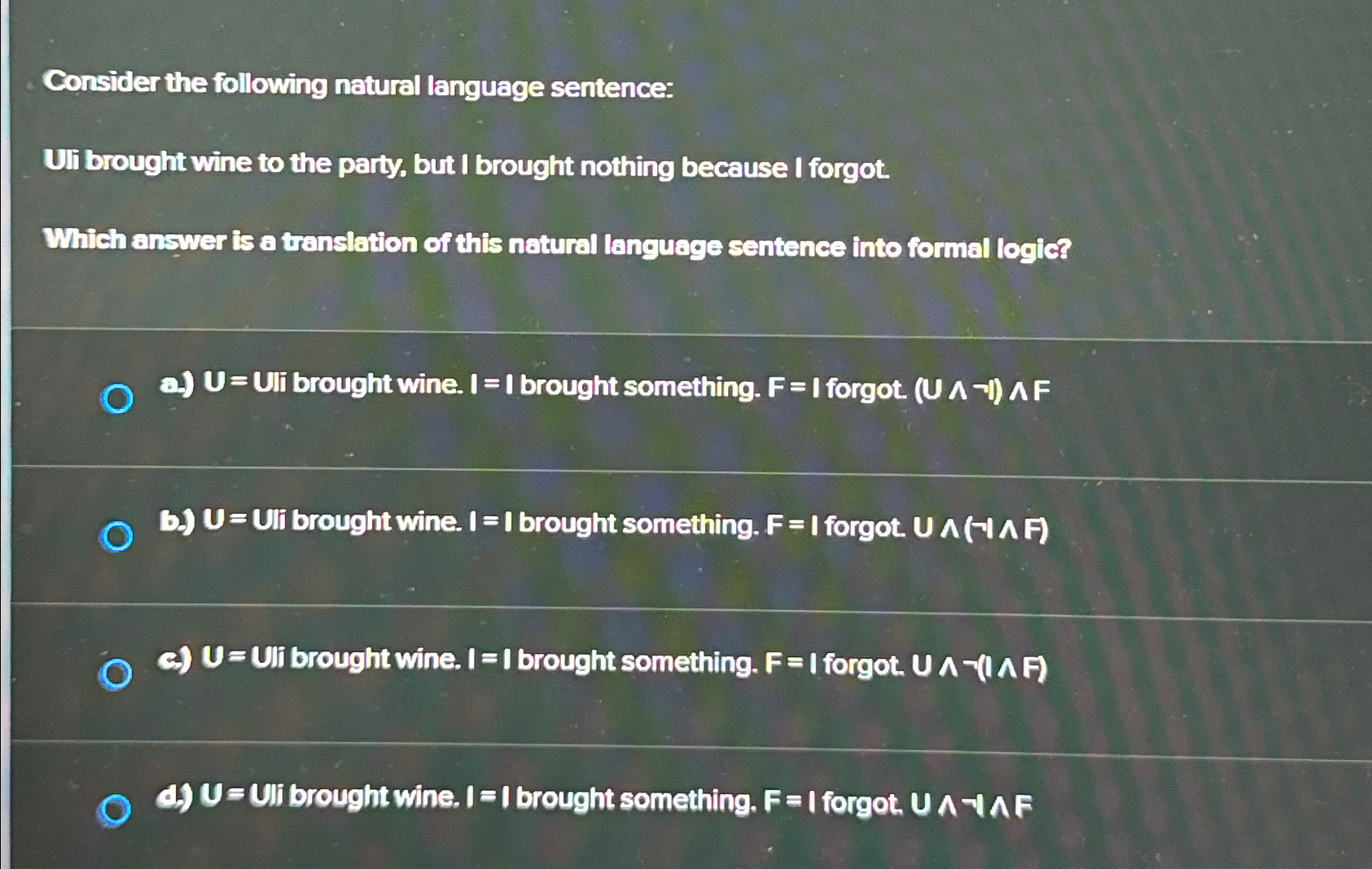 Solved Consider the following natural language sentence:Uli | Chegg.com