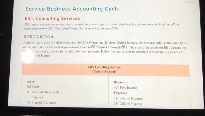 Solved Service Business Accounting Cycle Eli's Consulting | Chegg.com