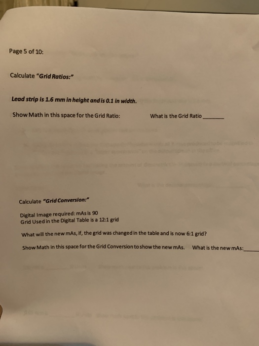 Solved Page 5 of 10: Calculate "Grid Ratios:" Lead strip is | Chegg.com