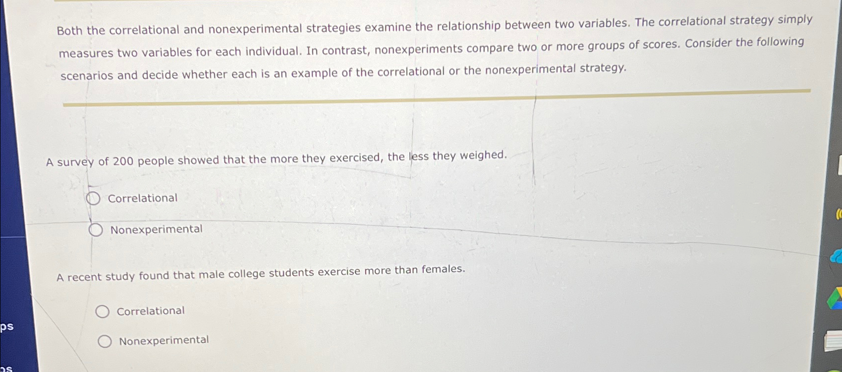 Solved Both the correlational and nonexperimental strategies | Chegg.com