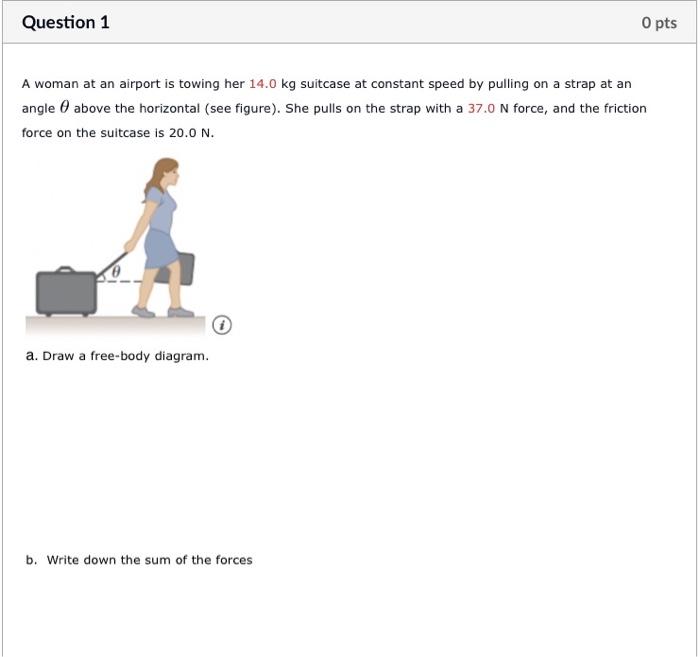 Solved A woman at an airport is towing her 14.0 kg suitcase | Chegg.com