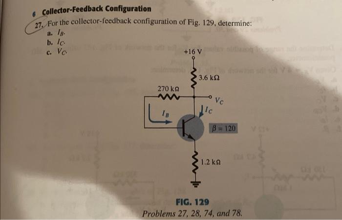 Solved Collector-Feedback Configuration 27. For the | Chegg.com