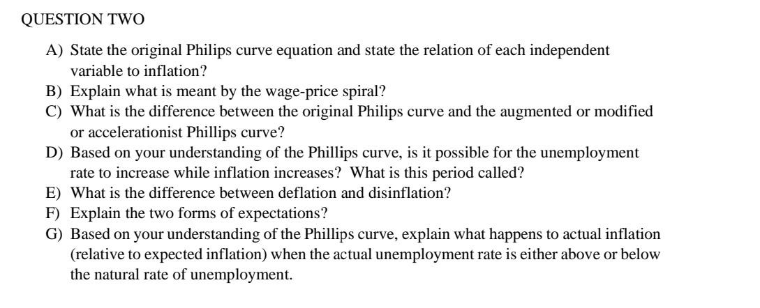 Solved QUESTION TWO A) State the original Philips curve | Chegg.com
