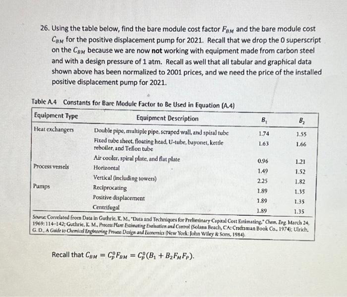 Solved 26. Using the table below, find the bare module cost | Chegg.com