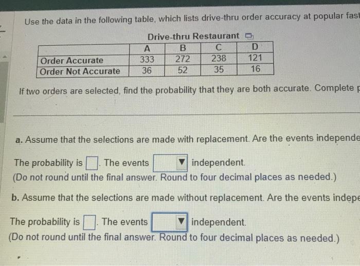 [Solved]: Use the data in the following table, which lists