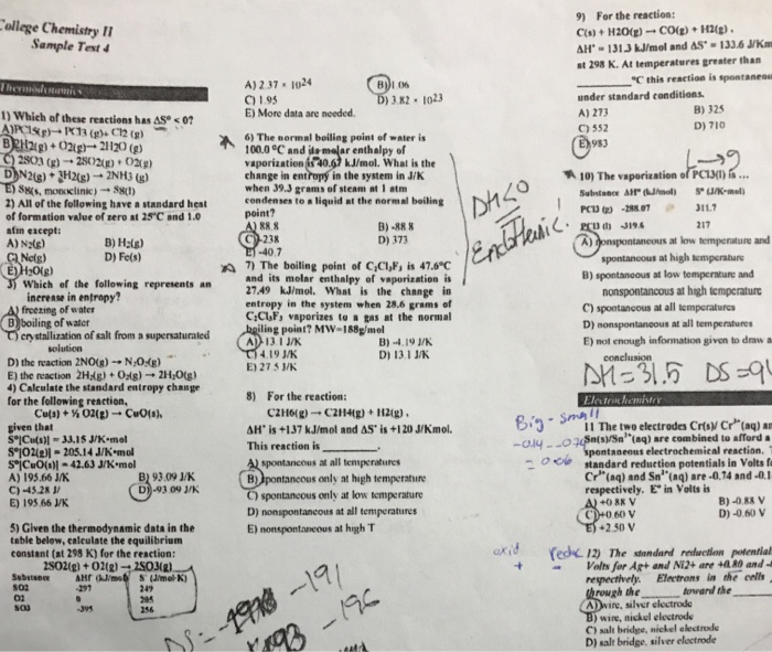 Solved College Chemistry 11 Sample Test 4 There A) 2 37 1024 | Chegg.com