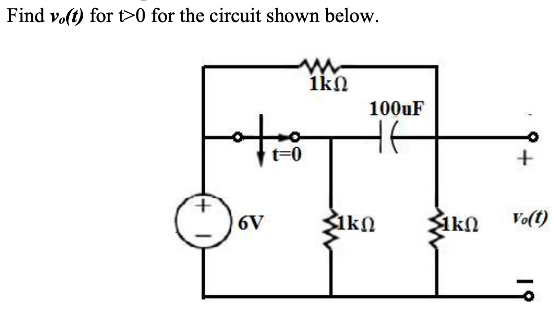 Solved Find vo(t) for t>0 for the circuit shown below. | Chegg.com