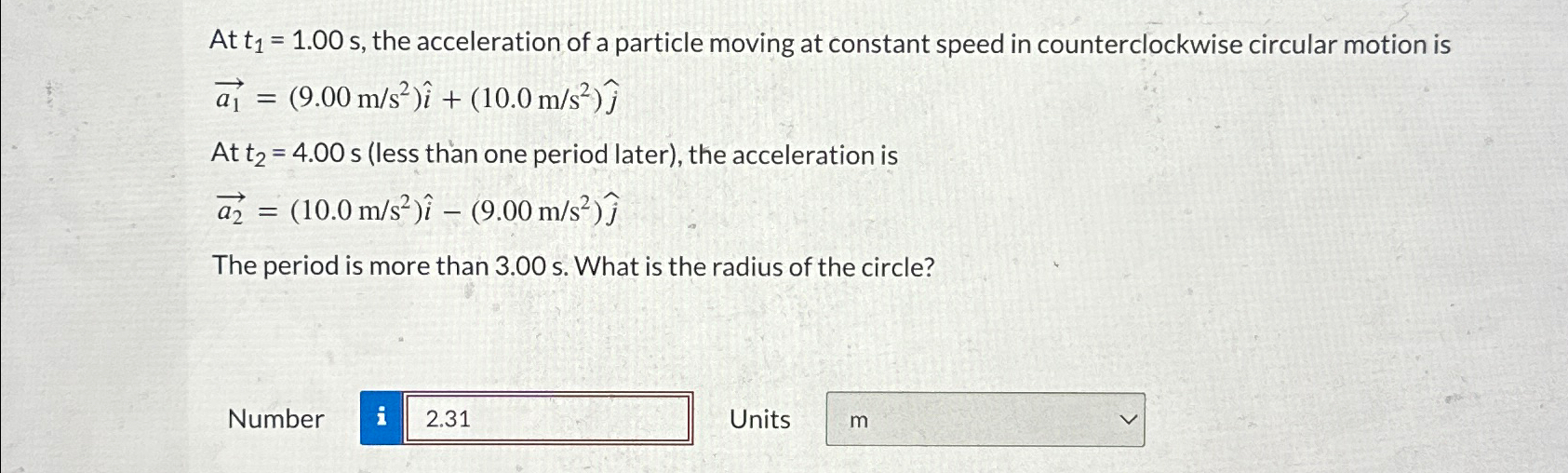 Solved At t1=1.00s, ﻿the acceleration of a particle moving | Chegg.com