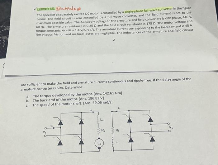 Solved Example (5): fals* The speed of a separately excited | Chegg.com