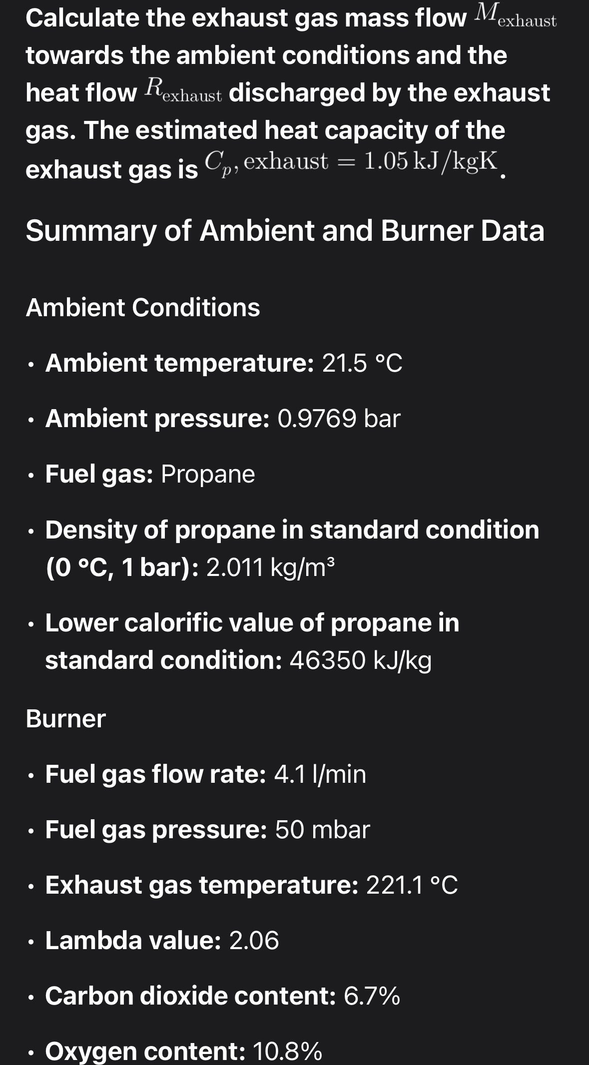 Solved Calculate the exhaust gas mass flow Mexhaust | Chegg.com