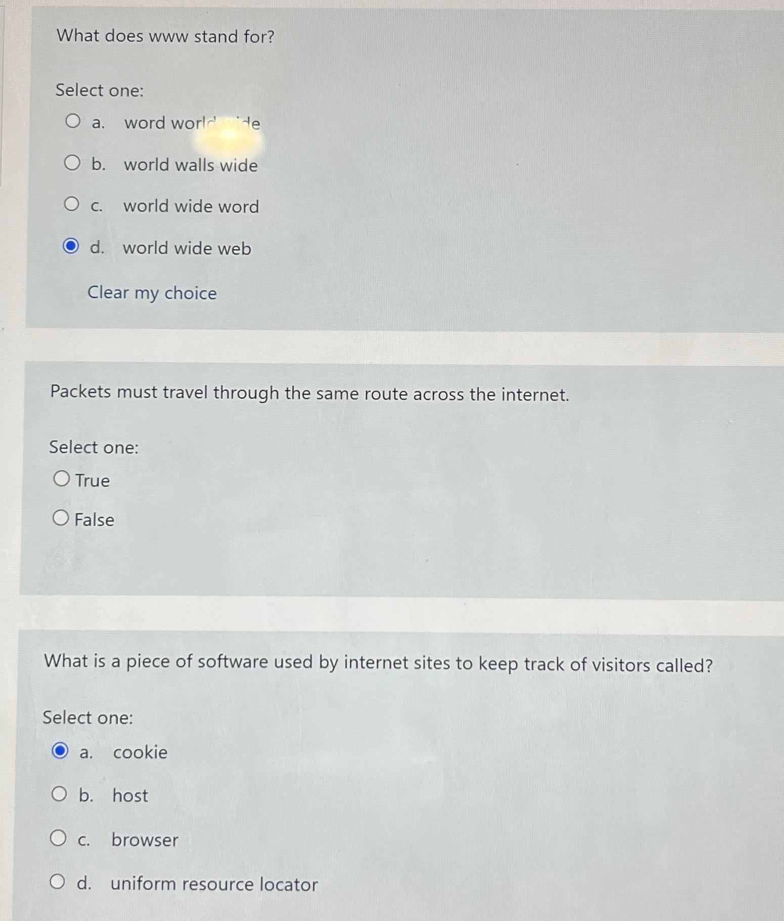 Solved What does www stand for?Select one:a. ﻿word world | Chegg.com