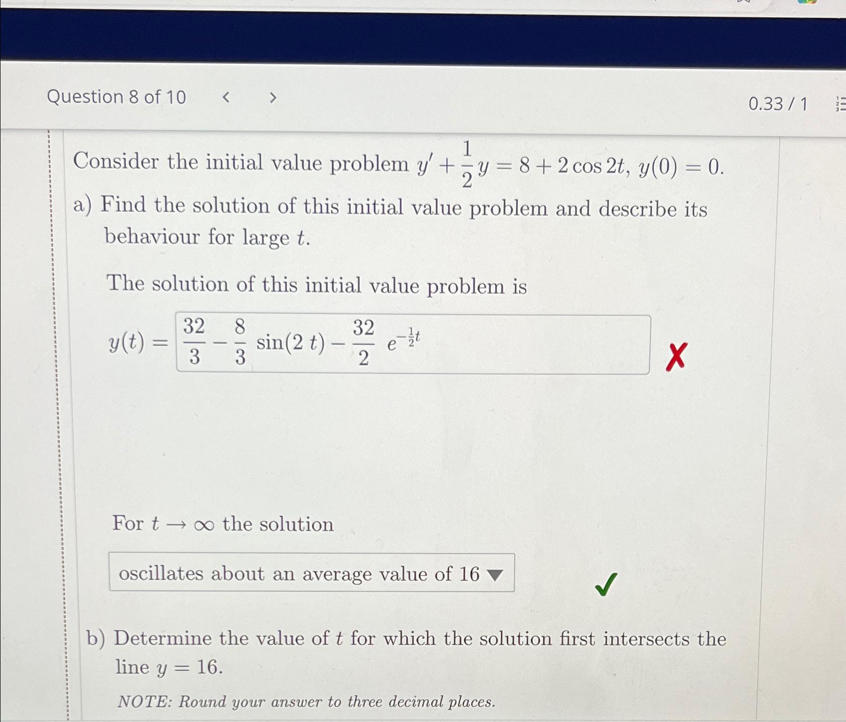 Solved Question 8 ﻿of 100.331Consider the initial value | Chegg.com