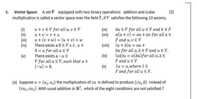 Solved Vector Space: A set V ﻿equipped with two binary | Chegg.com