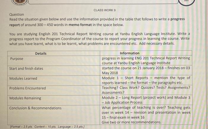 Solved CLASS WORK 9 Question Read the situation given below | Chegg.com