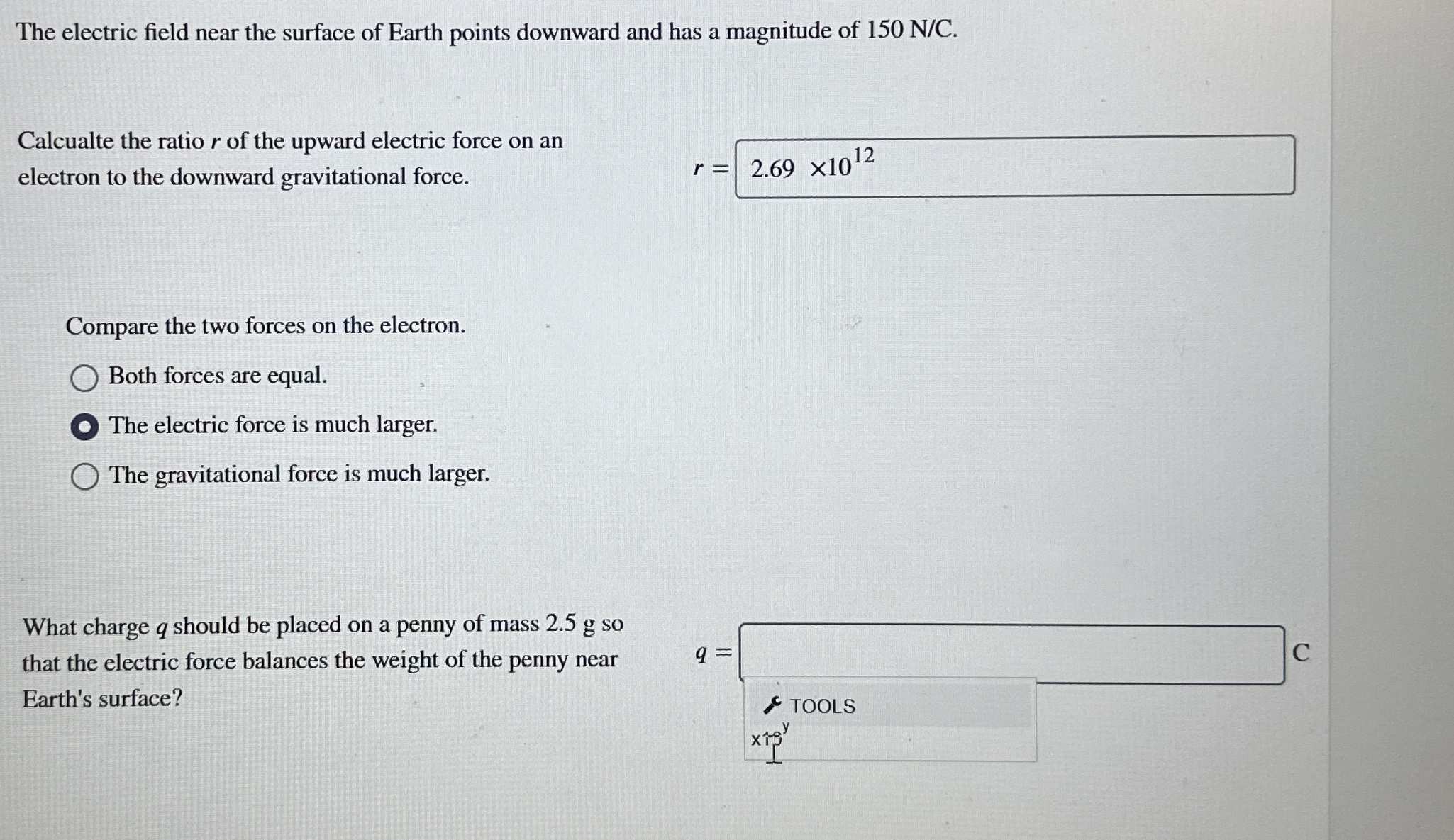Solved The electric field near the surface of Earth points | Chegg.com