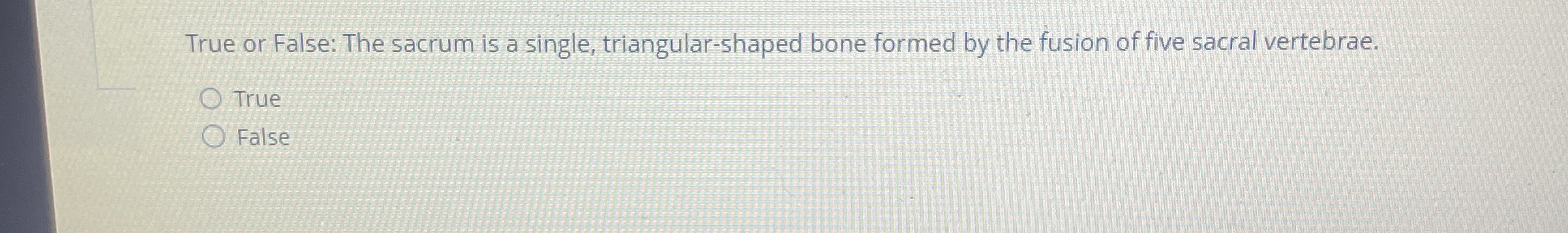 Solved True or False: The sacrum is a single, | Chegg.com