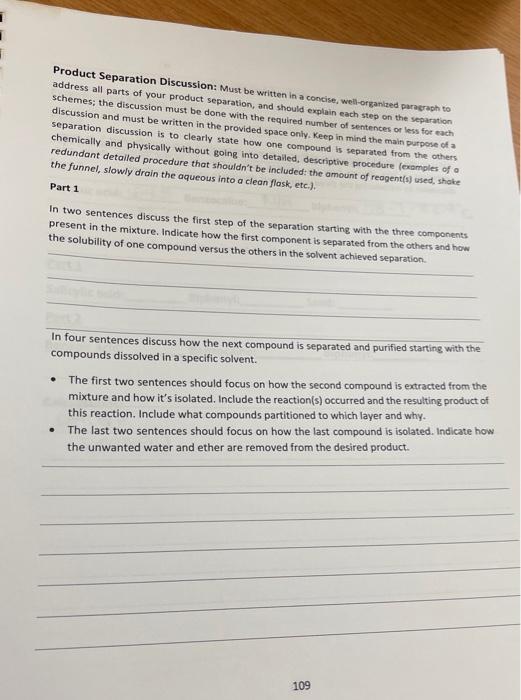 Solved Product Separation Discussion: Must be written in a | Chegg.com