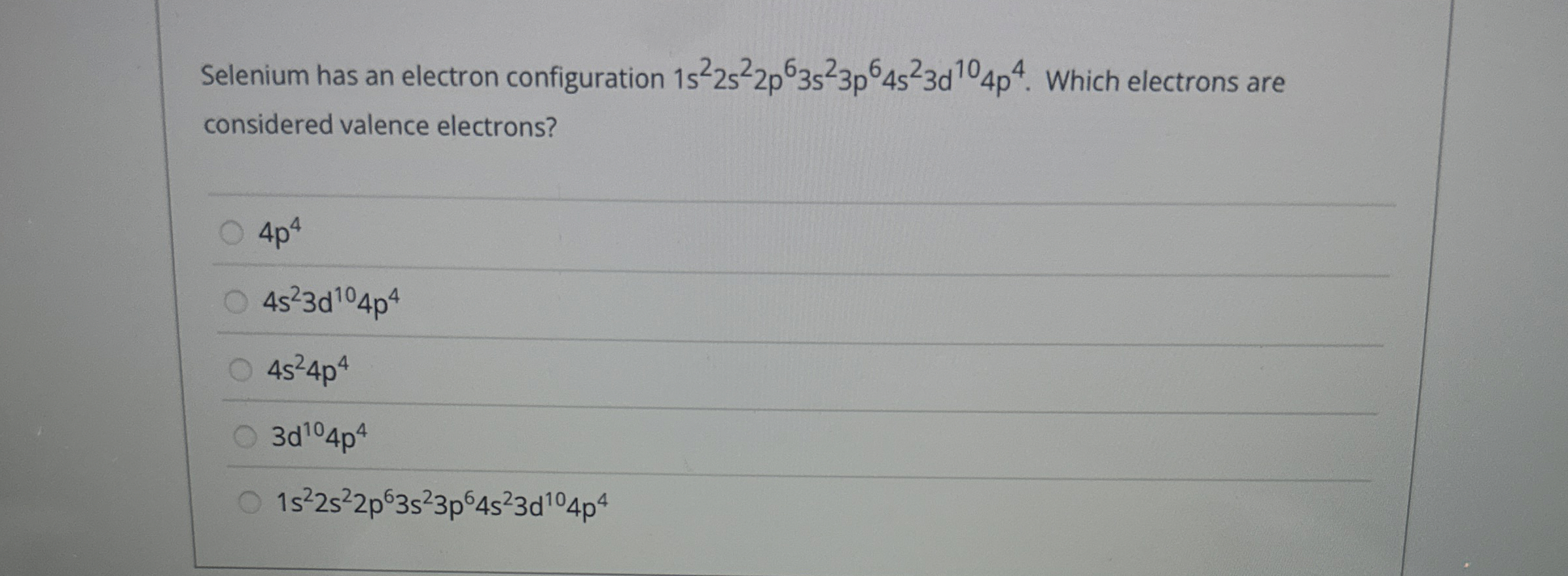 Solved Selenium has an electron configuration | Chegg.com