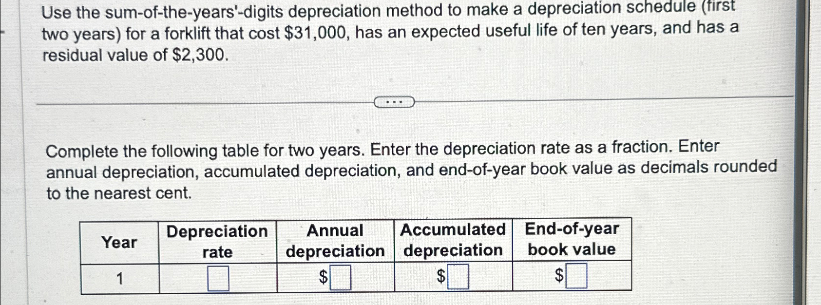 Solved Use the sum-of-the-years'-digits depreciation method | Chegg.com