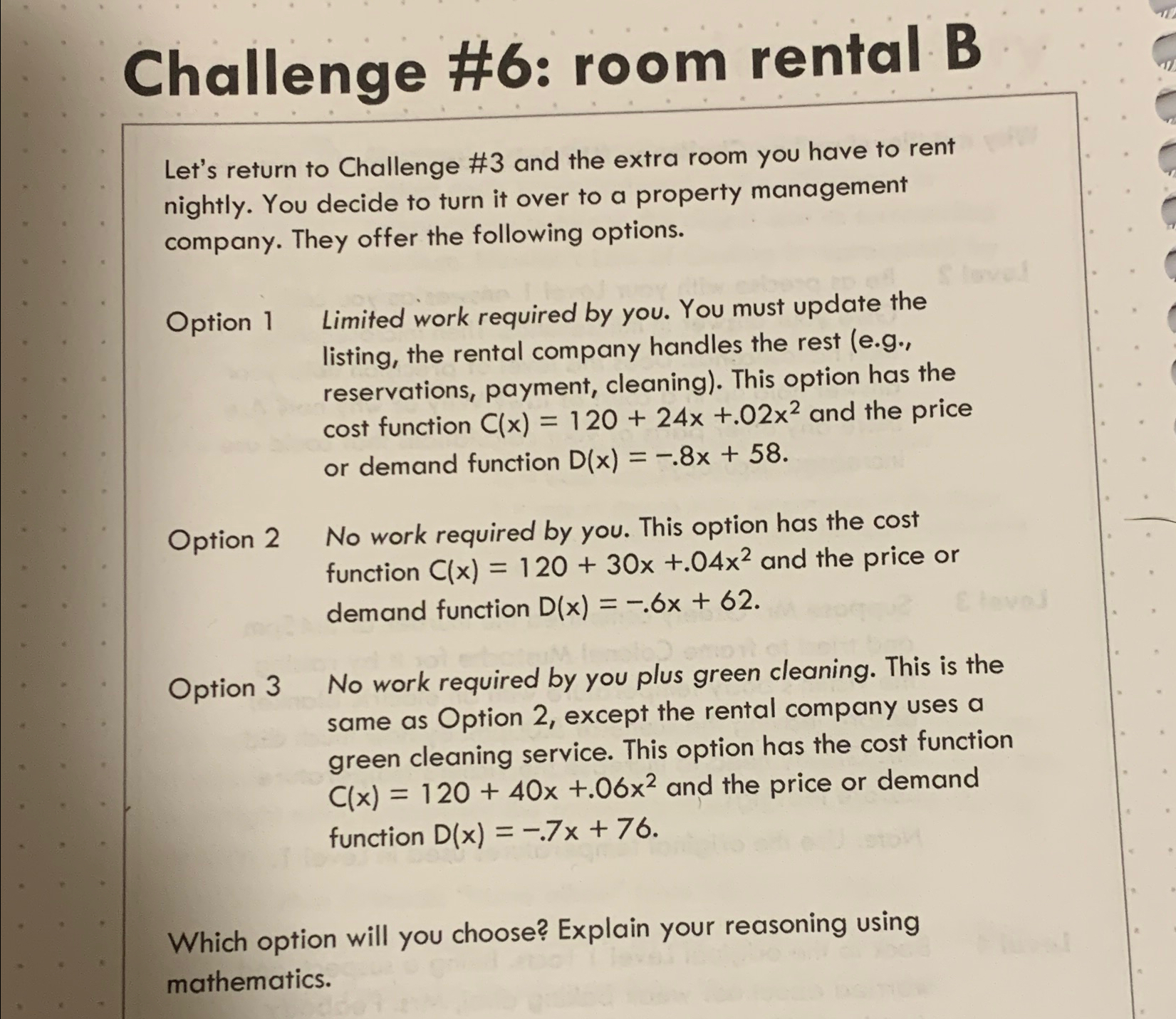 Solved Challenge #6: room rental BLet's return to Challenge | Chegg.com