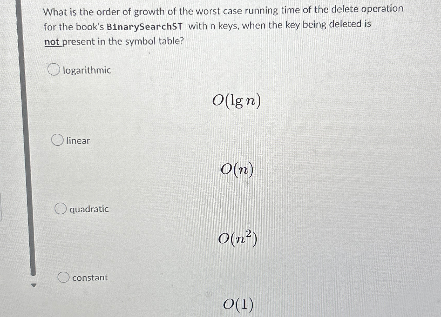 Solved What is the order of growth of the worst case running | Chegg.com