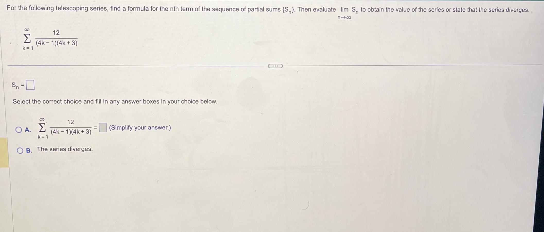 Solved For the following telescoping series, find a formula | Chegg.com