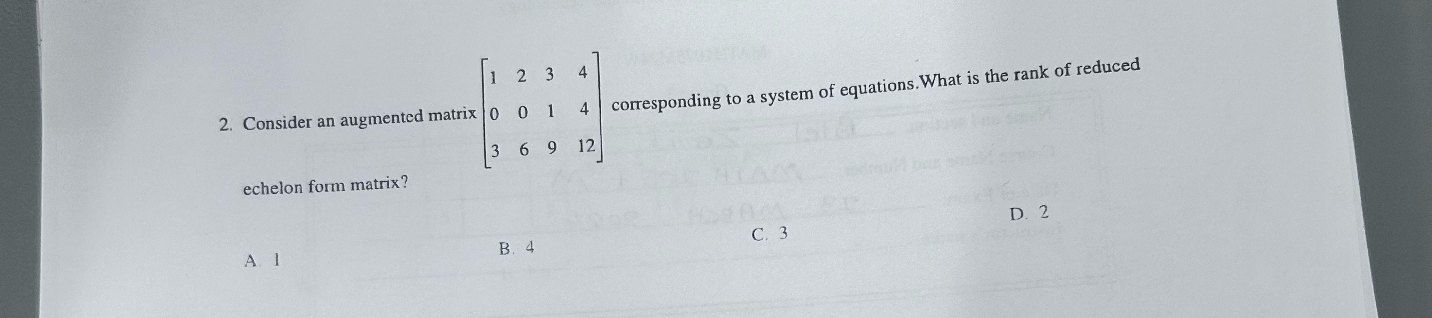 Solved Consider an augmented matrix [1234001436912] | Chegg.com