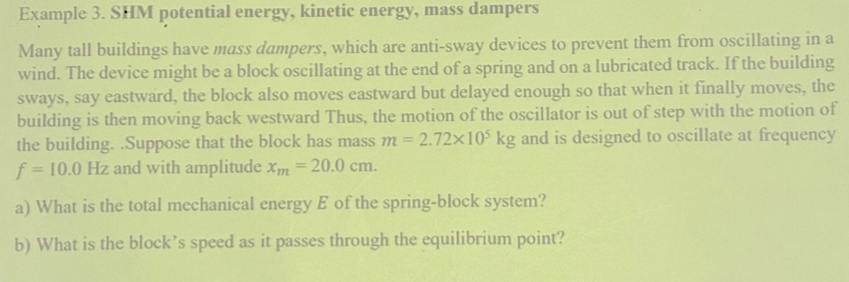 Solved Example 3. ﻿SHM potential energy, kinetic energy, | Chegg.com