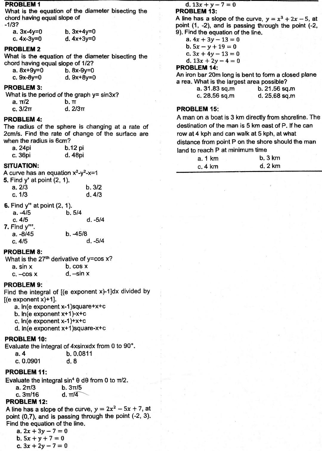 Solved PROBLEM 1 What is the equation of the diameter | Chegg.com
