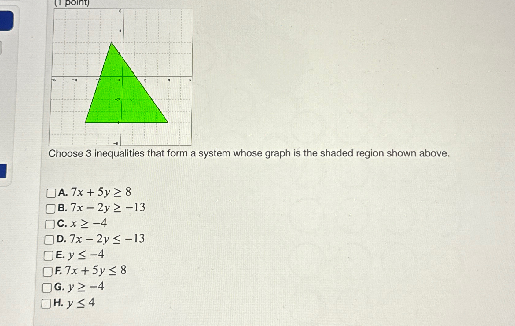 Solved Unoose 3 ﻿inequalıties tnat rorm a system whose graph | Chegg.com