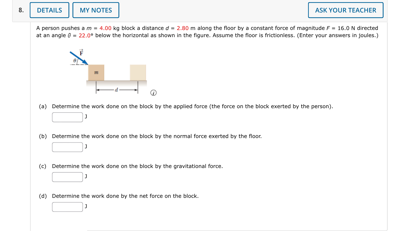 Solved A Person Pushes A M 4 00kg ﻿block A Distance D 2 80m