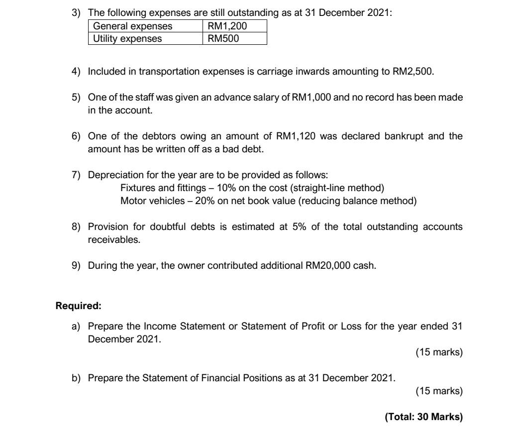 Solved Question 1 The following Trial Balance was extracted | Chegg.com