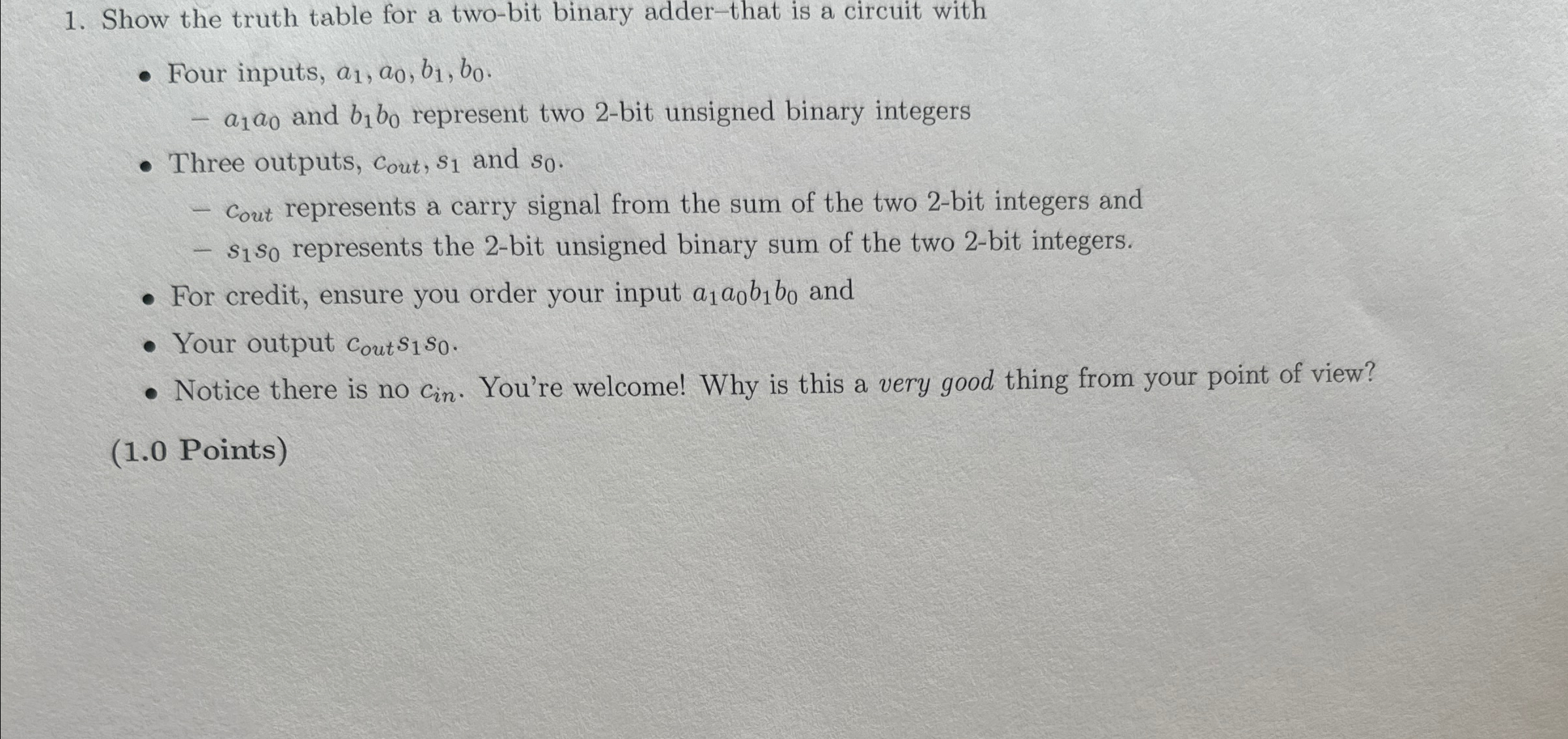 Solved Show the truth table for a two-bit binary adder-that | Chegg.com