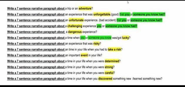Write a 7 sentence narrative paragraph about a trip | Chegg.com