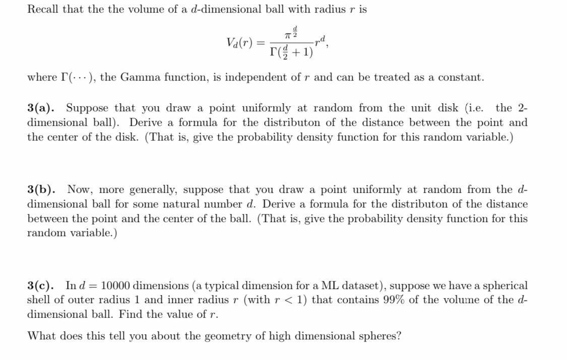 Recall that the the volume of a d-dimensional ball | Chegg.com