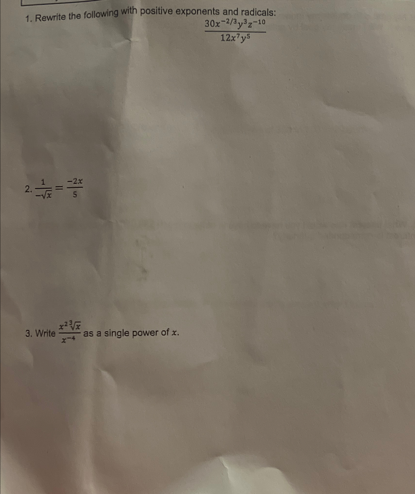 Solved Rewrite the following with positive exponents and | Chegg.com