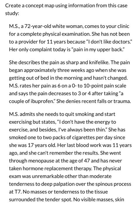 Solved Create a concept map using information from this case | Chegg.com