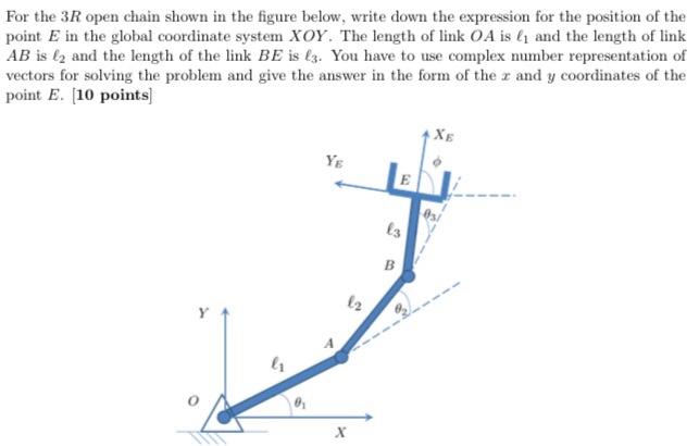 Solved For the 3R open chain shown in the figure below, | Chegg.com
