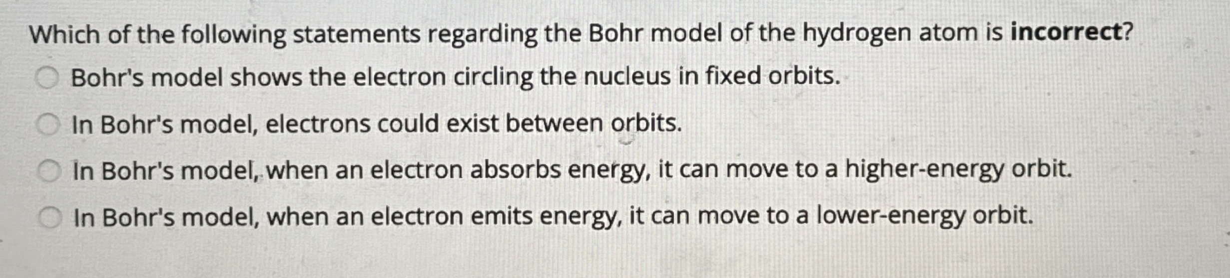 Solved Which of the following statements regarding the Bohr | Chegg.com
