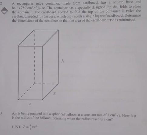 Solved A rectangular juice container, made from cardboard, | Chegg.com
