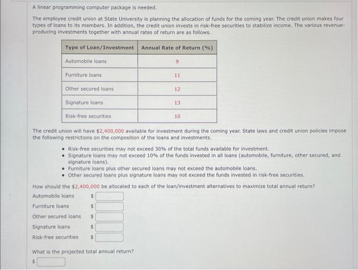 Solved A linear programming computer package is needed. The | Chegg.com