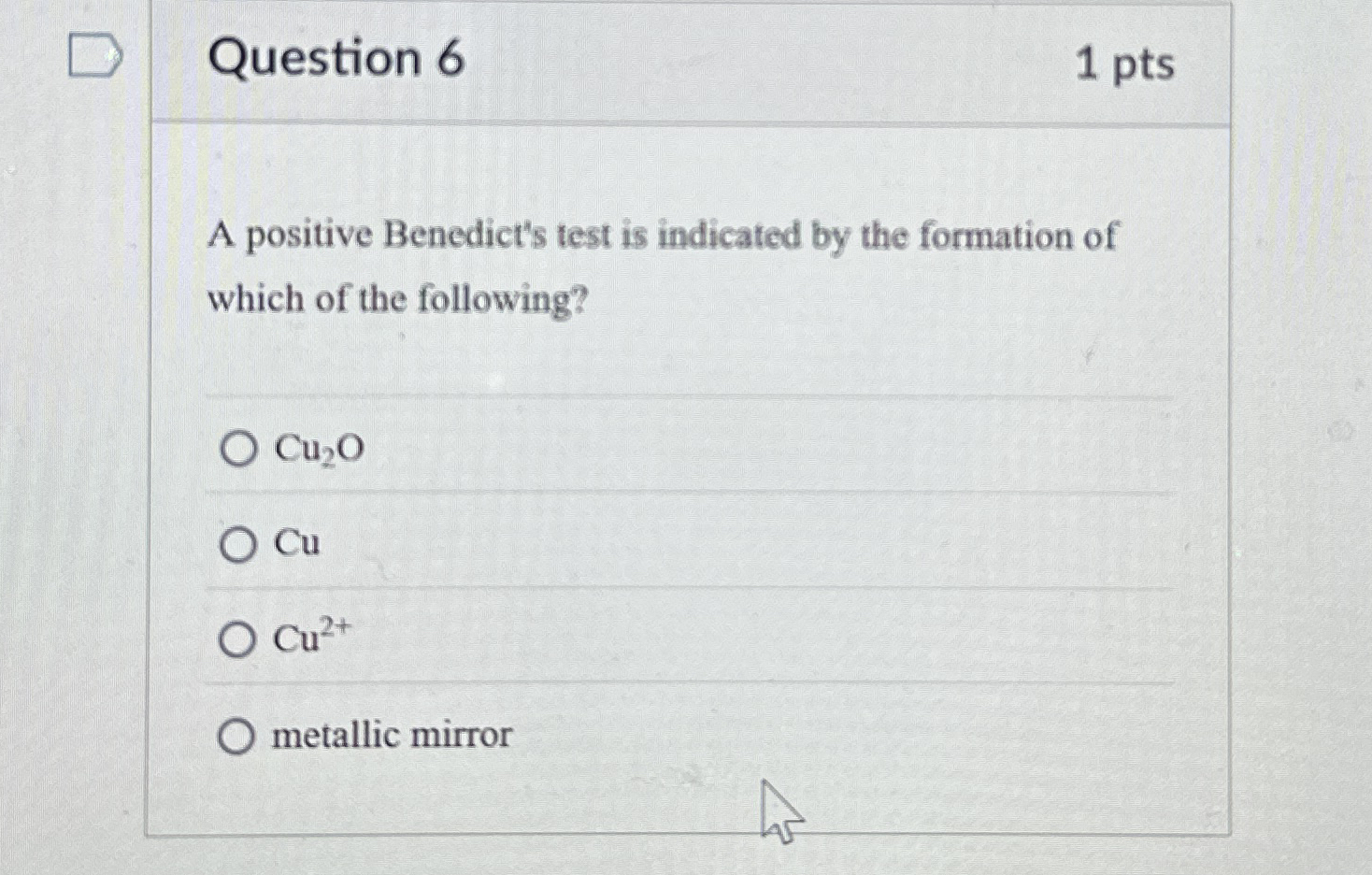 Solved Question 6A positive Benedict's test is indicated by | Chegg.com