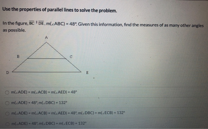 Solved Use the properties of parallel lines to solve the | Chegg.com