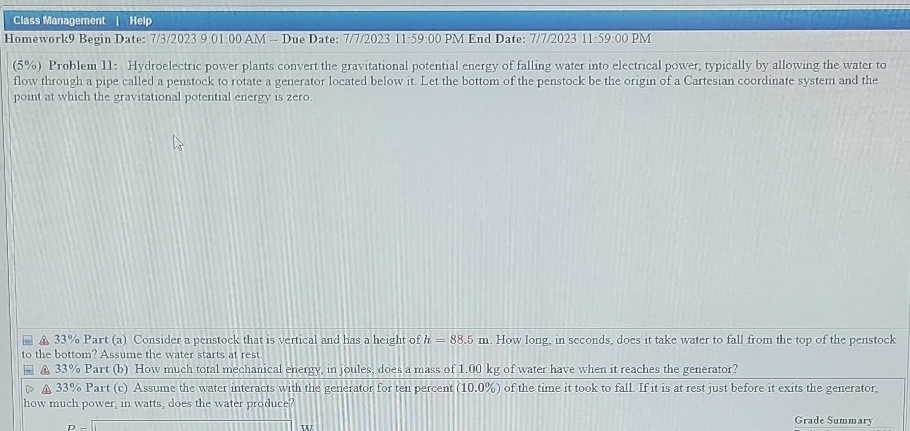 Solved (5\%) Problem 11: Hydroelectric power plants convert | Chegg.com