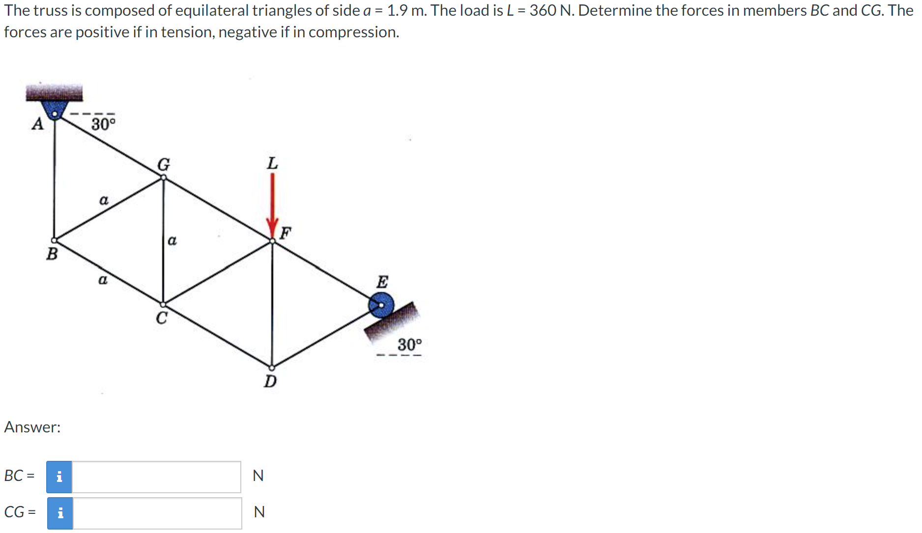 Solved The truss is composed of equilateral triangles of | Chegg.com
