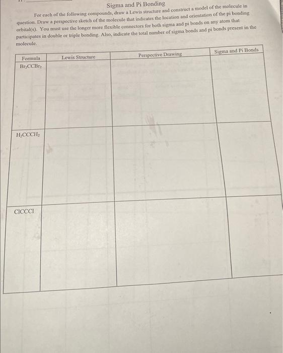 Solved Sigma and Pi Bonding For each of the following | Chegg.com