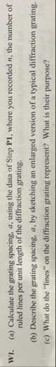 W1. (a) ﻿Calculate the grating spacing, a, ﻿using the | Chegg.com