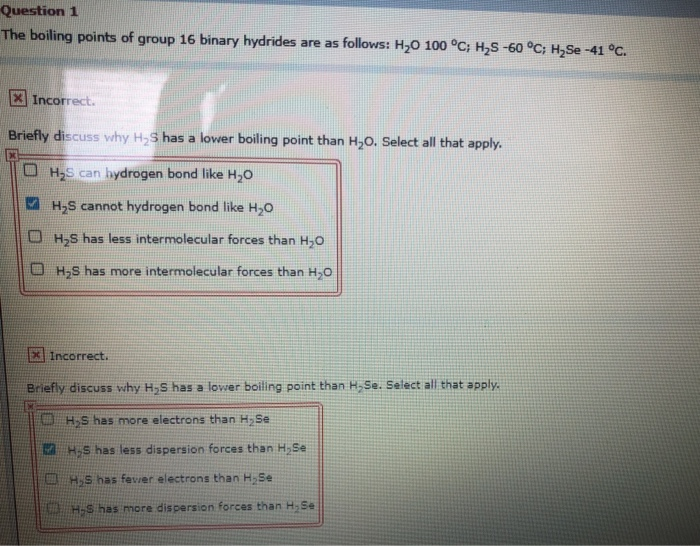 Solved Question 1 The boiling points of group 16 binary | Chegg.com